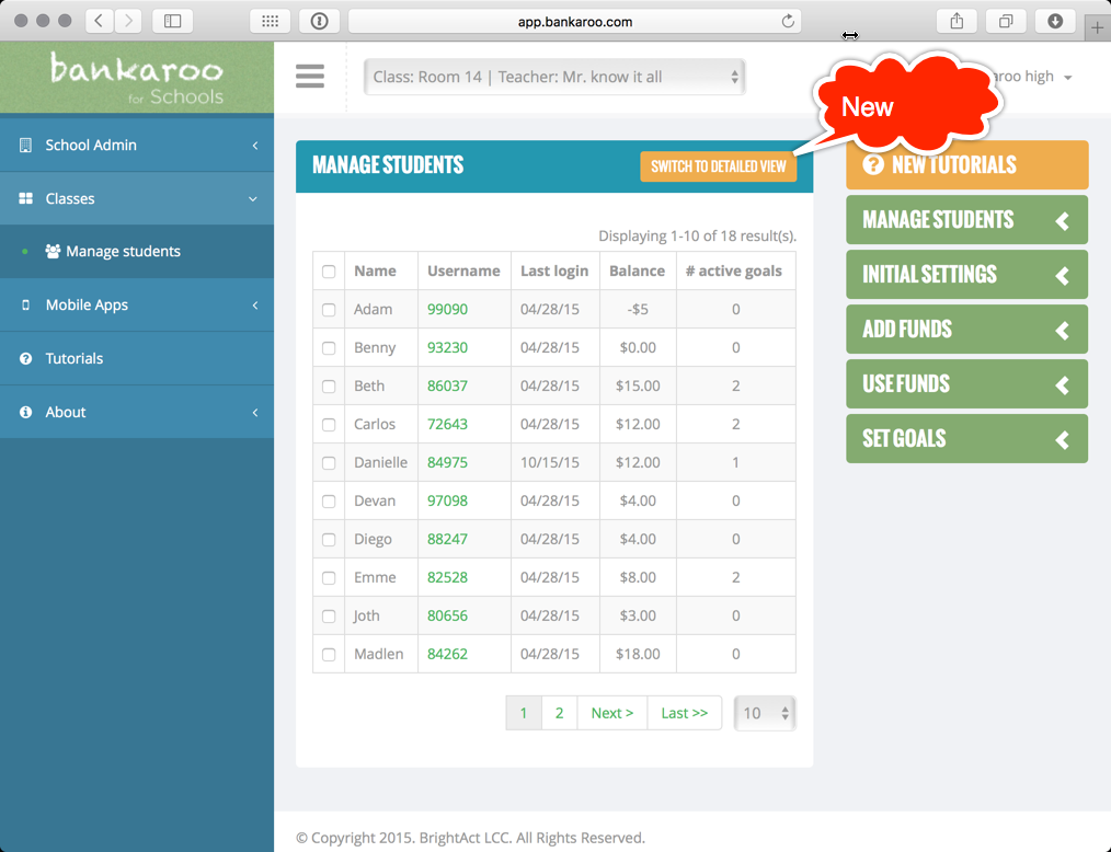 New feature – Students’ Detailed View – bankaroo :: virtual bank for kids